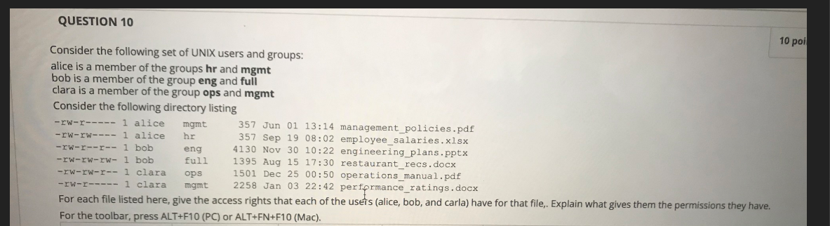 Solved QUESTION 10 10 poi Consider the following set of UNIX | Chegg.com