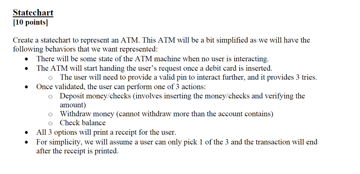 Solved Statechart [10 points] O o Create a statechart to | Chegg.com