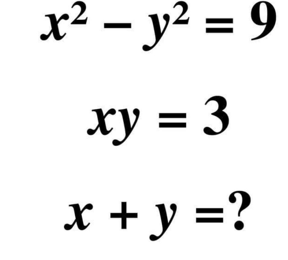 Solved x2−y2=9 xy=3 x+y=? | Chegg.com