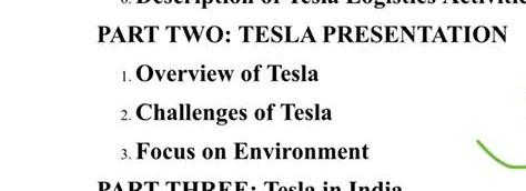 Solved PART TWO: TESLA PRESENTATION 1. Overview of Tesla 2. | Chegg.com