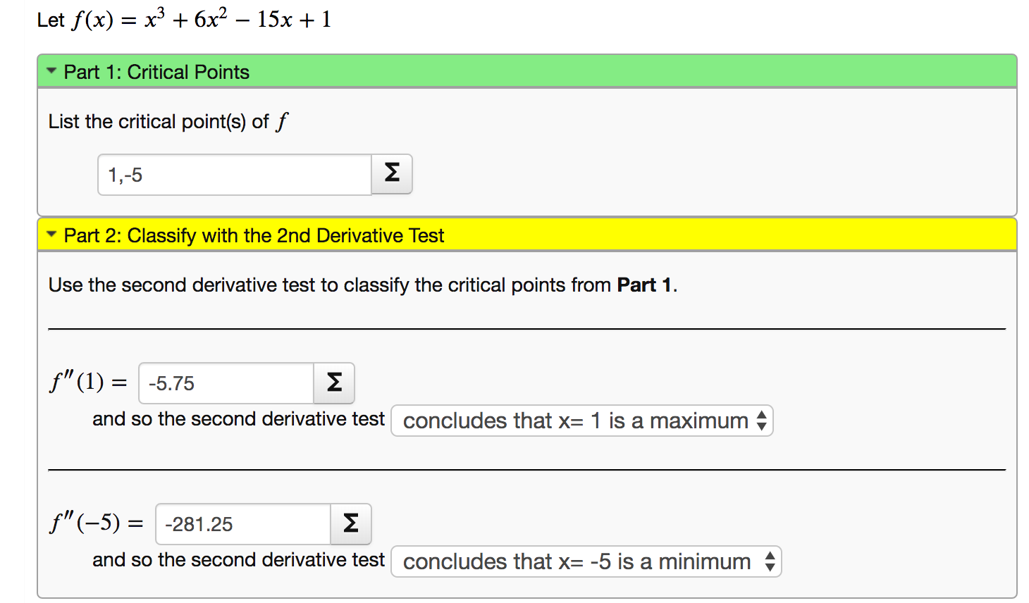 Solved Let f(x) = x3 + 6x2 – 15x + 1 Part 1: Critical Points | Chegg.com