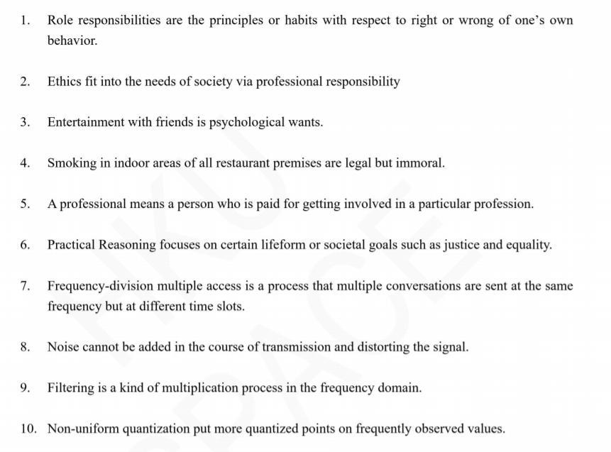 Solved Section A True or False Questions [10] (1M per | Chegg.com