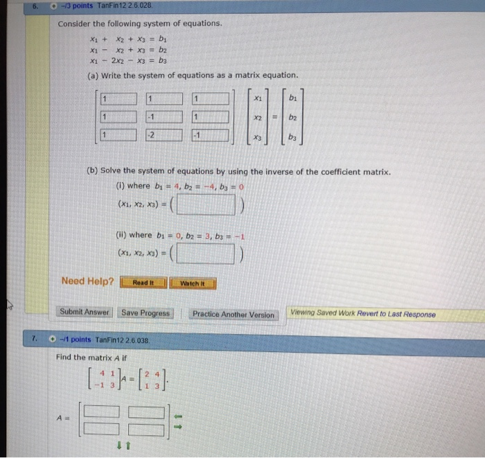 Solved 13 points TanFin12 2.6.028. 6. Consider the following | Chegg.com