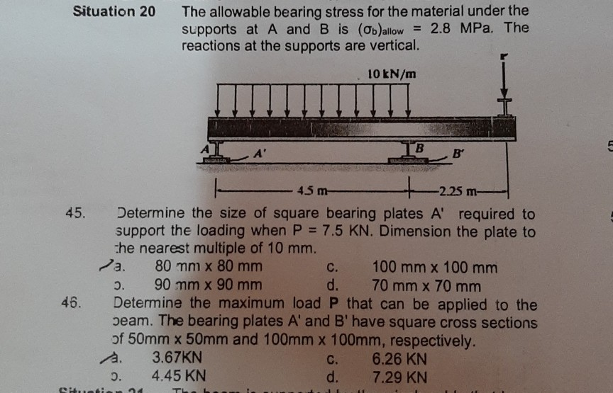 Solved Situation 20 The allowable bearing stress for the | Chegg.com