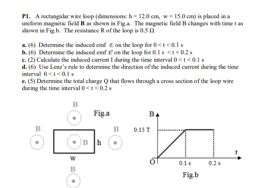 Solved P1. A rectangular wire loop (dimensions: h = 12.0 cm, | Chegg.com