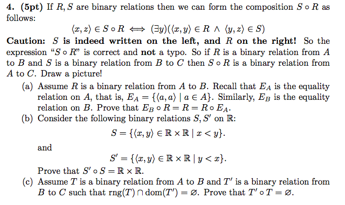 4. (5pt) If R, S are binary relations then we can | Chegg.com
