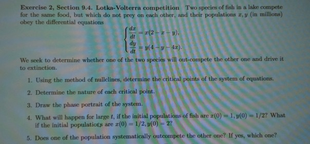 Solved Exercise 2, Section 9.4. Lotka-Volterra competition | Chegg.com