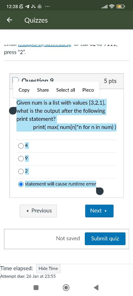 Solved press "2". Given num is a list with values [3,2,1], | Chegg.com
