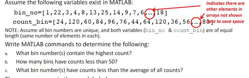 Solved Assume the following variables exist in MATLAB: | Chegg.com