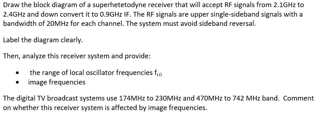 Solved Draw the block diagram of a superhetetodyne receiver | Chegg.com