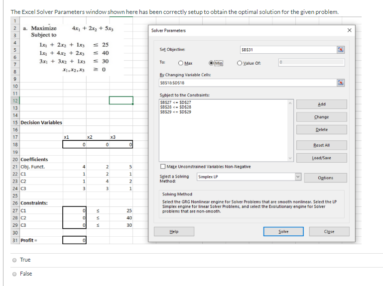 Solved The Excel Solver Parameters window shown here has | Chegg.com