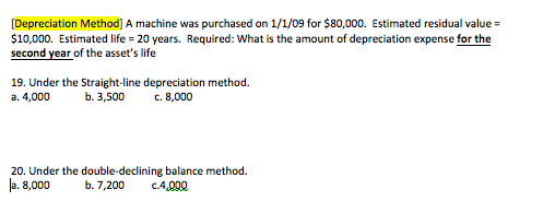 Solved Depreciation Method) A machine was purchased on | Chegg.com
