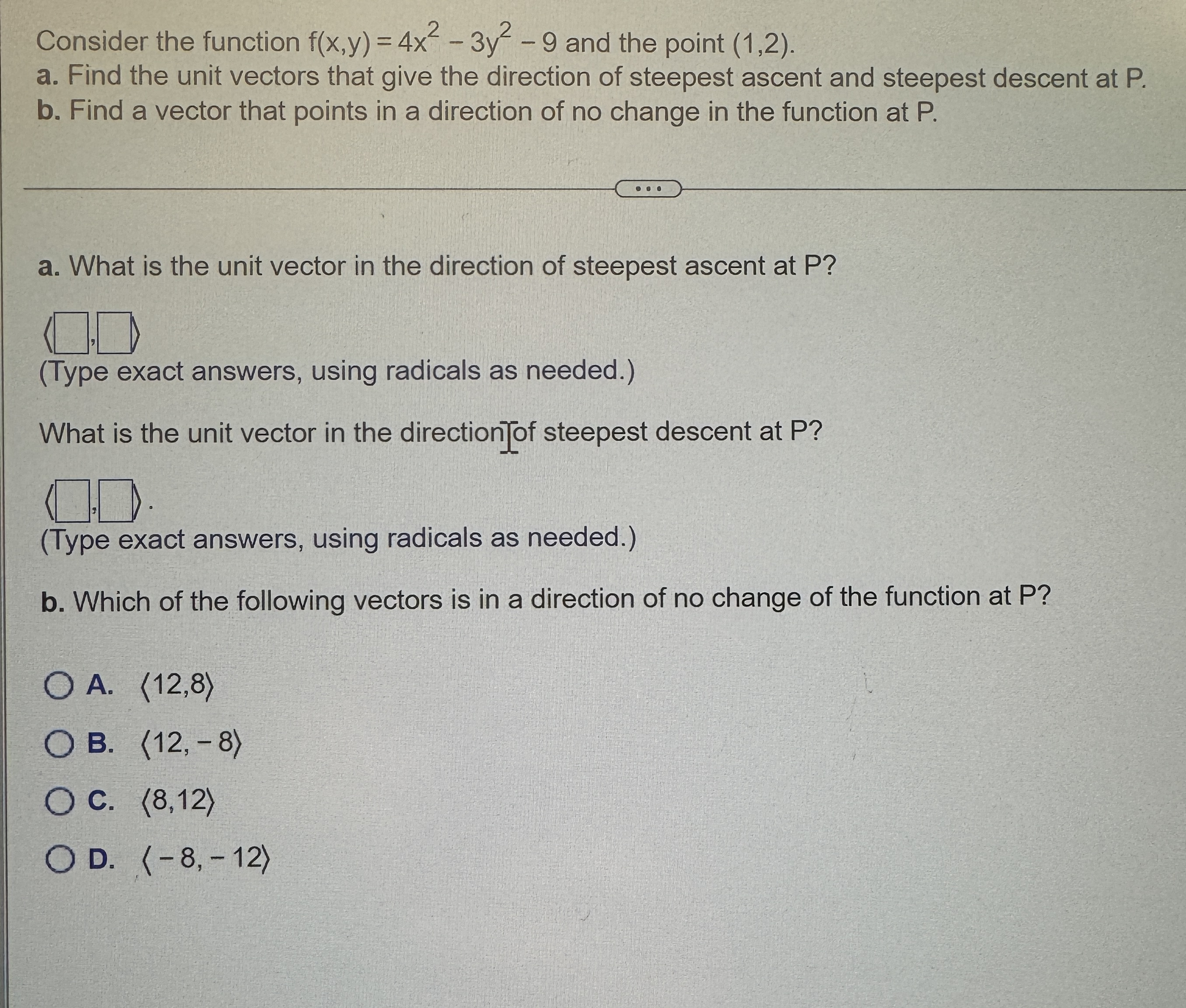 Solved Consider the function f(x,y)=4x2-3y2-9 ﻿and the point | Chegg.com