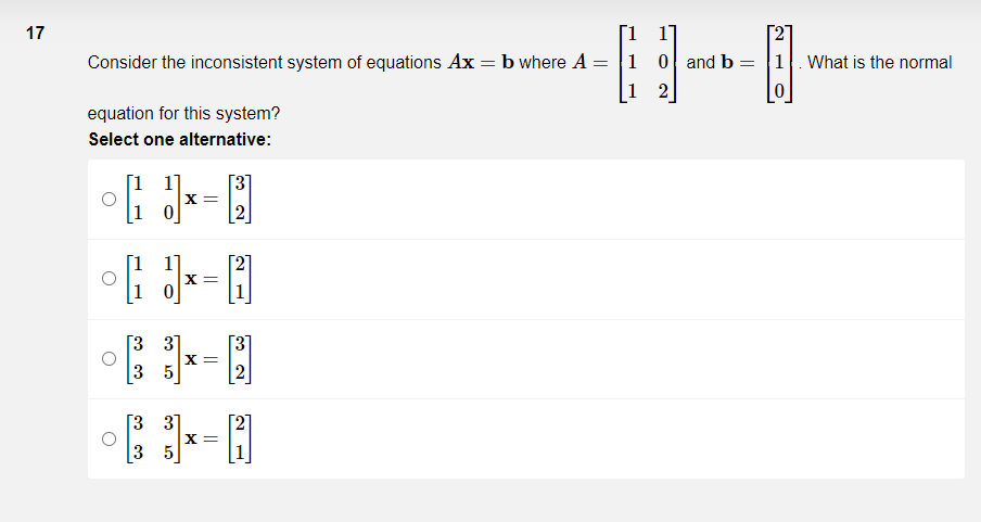 Solved Consider the inconsistent system of equations Ax=b | Chegg.com