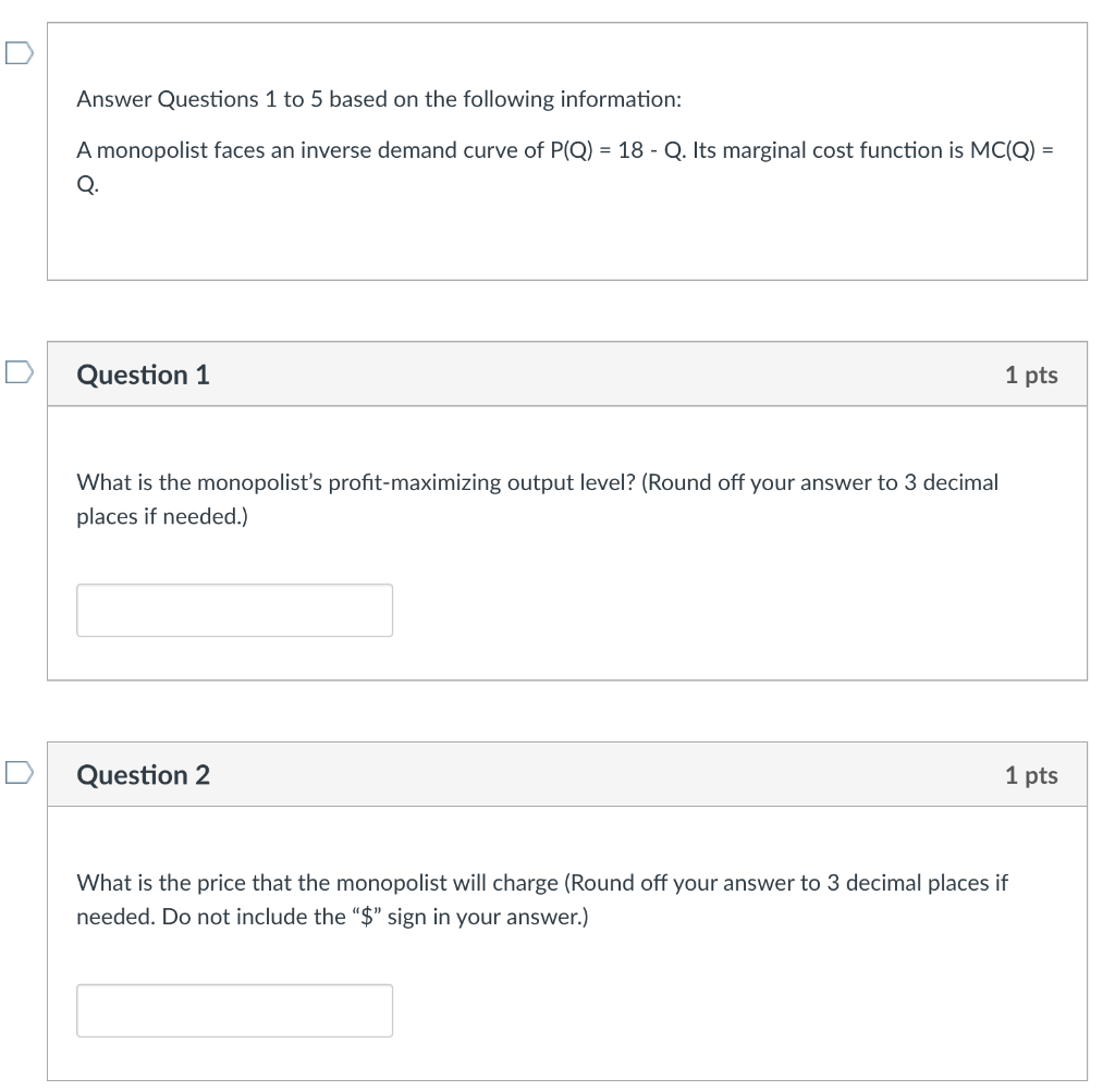 Solved Answer Questions 1 to 5 based on the following | Chegg.com