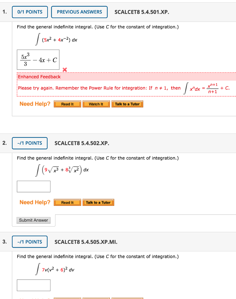 Solved 0/1 POINTS PREVIOUS ANSWERS SCALCET8 5.4.501.XP. Find | Chegg.com