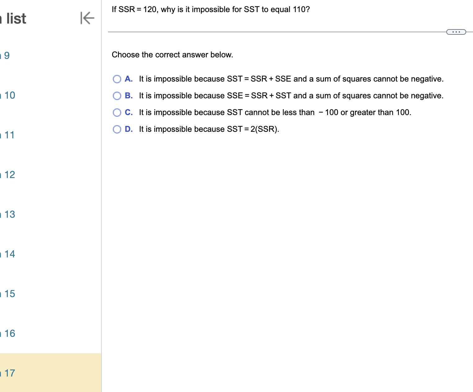 Solved If SSR=120, why is it impossible for SST to equal | Chegg.com