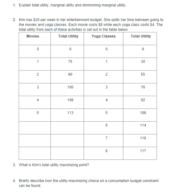 Solved Table 6.1 5. Calculate the utility maximizing | Chegg.com
