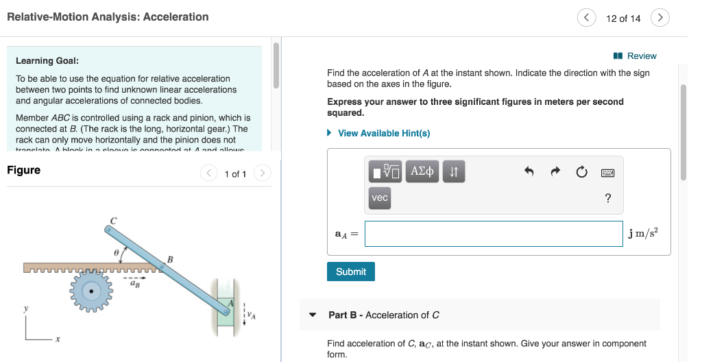 Solved Relative-Motion Analysis: Acceleration 12 of 14 > | Chegg.com