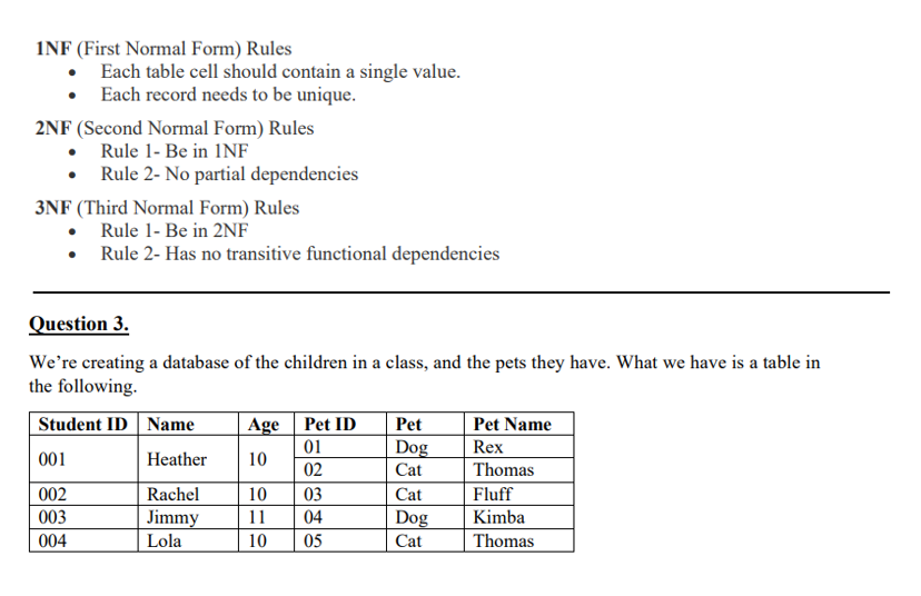Solved 1NF (First Normal Form) Rules - Each table cell | Chegg.com