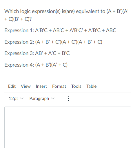 Solved Which logic expression(s) is(are) equivalent to | Chegg.com