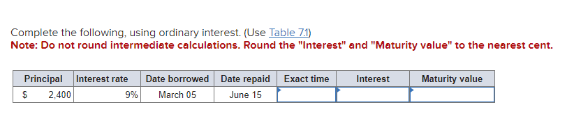 Solved Complete the following, using ordinary interest. (Use | Chegg.com