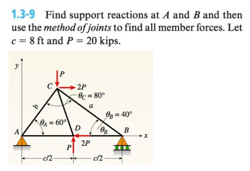 Solved 1.3-9 Find support reactions at A and B and then use | Chegg.com