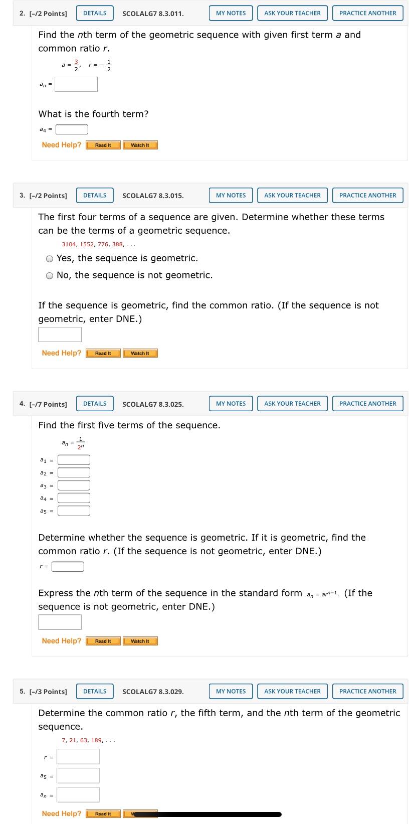 Solved 2. (-/2 points) DETAILS SCOLALG7 8.3.011. MY NOTES | Chegg.com