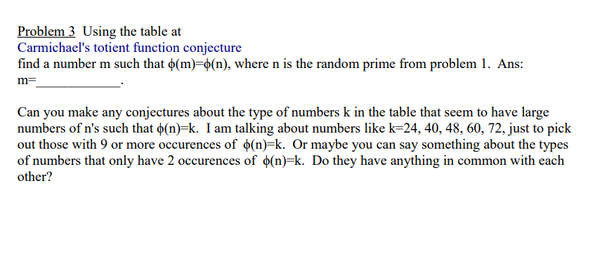 Problem 3 Using the table at Carmichael's totient | Chegg.com