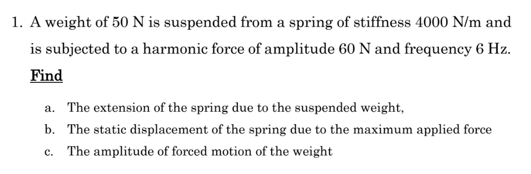 Solved 1. A weight of 50 N is suspended from a spring of | Chegg.com
