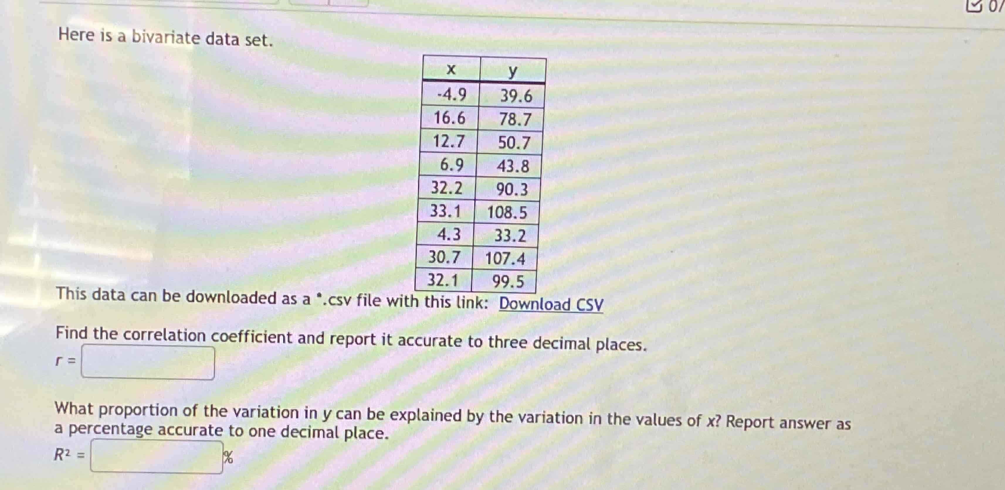 Solved Here Is A Bivariate Data Setthis Data Can Be 8039