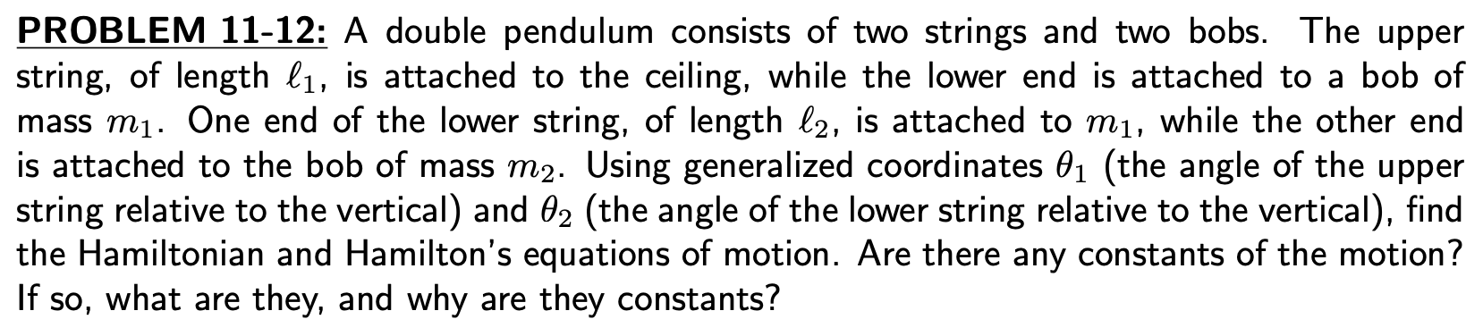 Solved PROBLEM 11-12: A double pendulum consists of two | Chegg.com