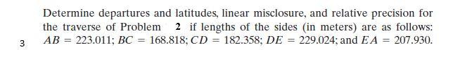 Determine departures and latitudes, linear | Chegg.com