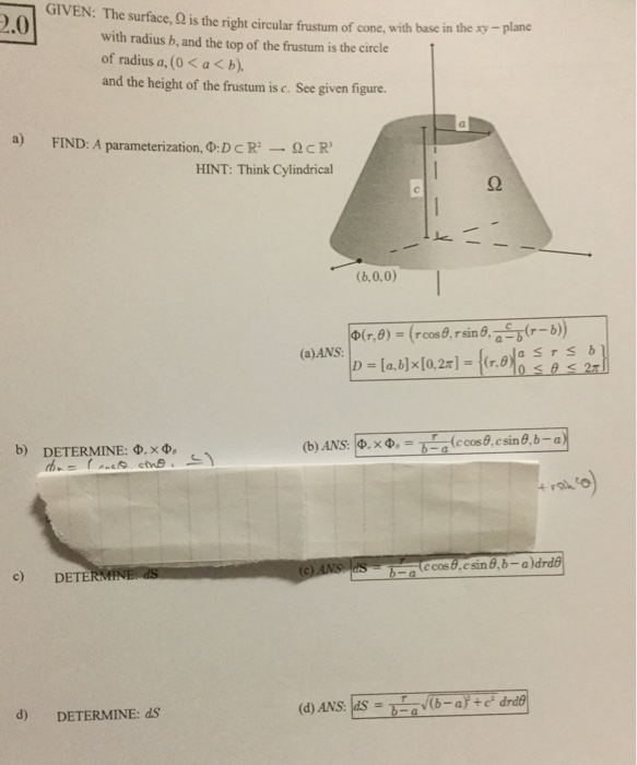 Solved GIVEN: The surface, Ω is the right circular frustum | Chegg.com