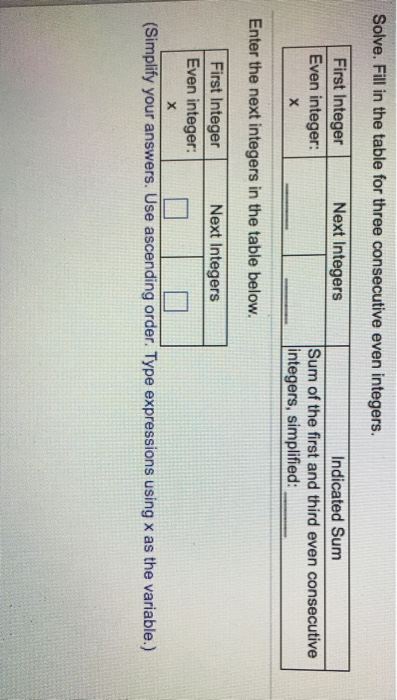 Solved Solve. Fill in the table for three consecutive even | Chegg.com