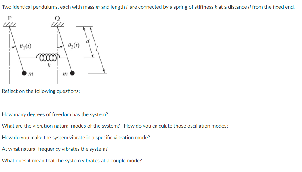 Solved Two identical pendulums, each with mass m and length | Chegg.com