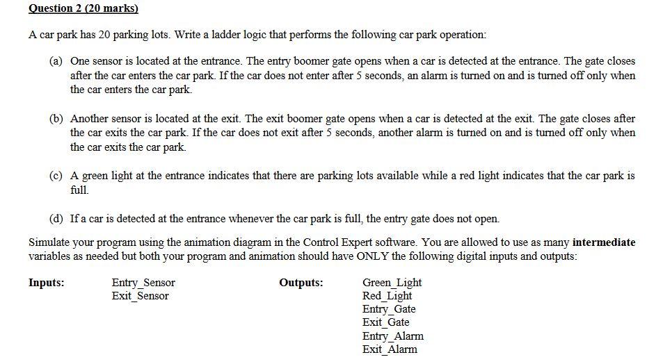 Solved Question 2 (20 marks) A car park has 20 parking lots. | Chegg.com