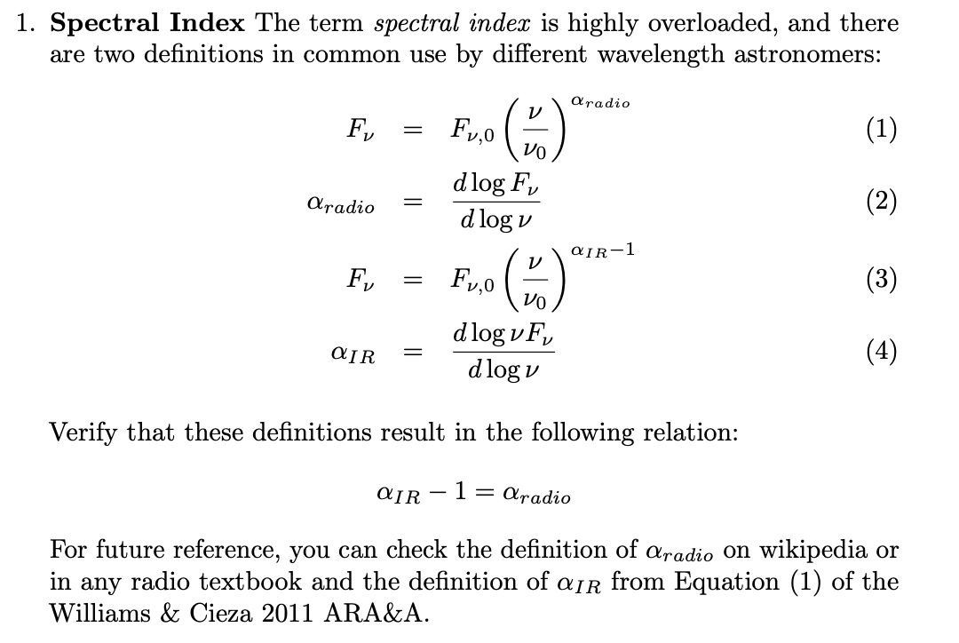 Solved 1. Spectral Index The term spectral index is highly | Chegg.com