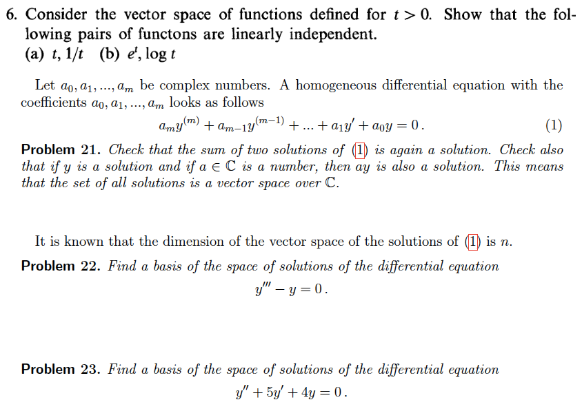 Solved 6. Consider the vector space of functions defined for | Chegg.com