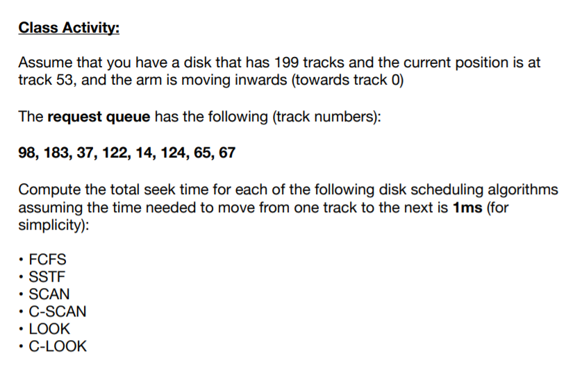 Solved Class Activity: Assume that you have a disk that has | Chegg.com