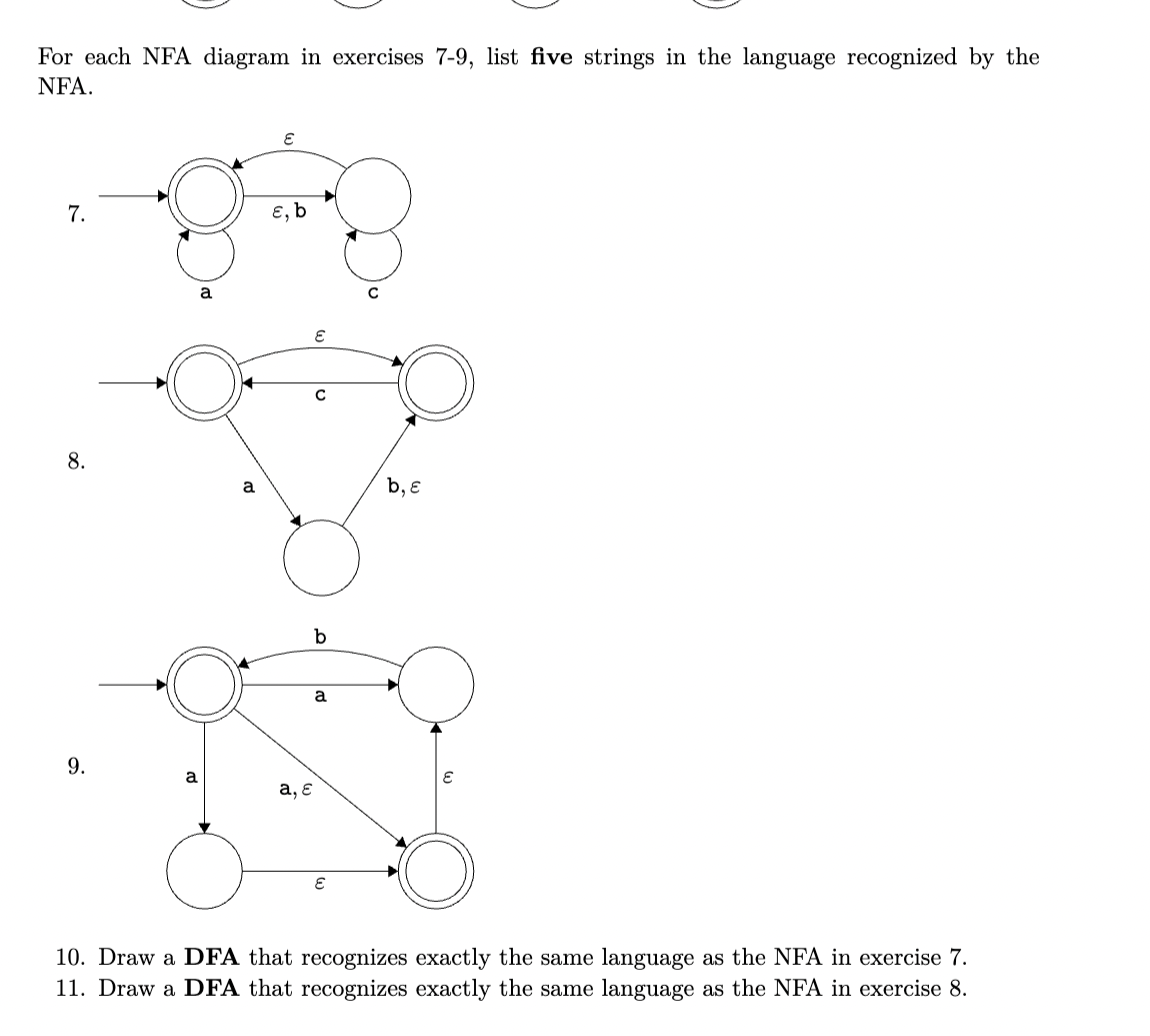 For each NFA diagram in exercises 7−9, list five | Chegg.com
