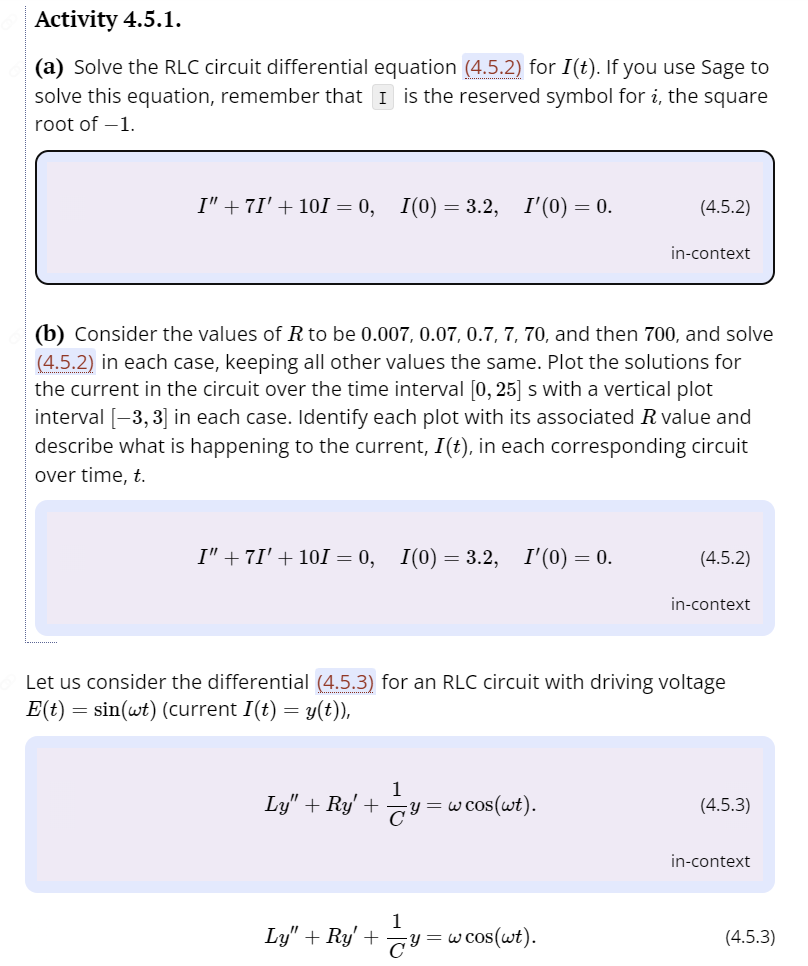 Solved Activity 4.5.1. (a) Solve the RLC circuit | Chegg.com