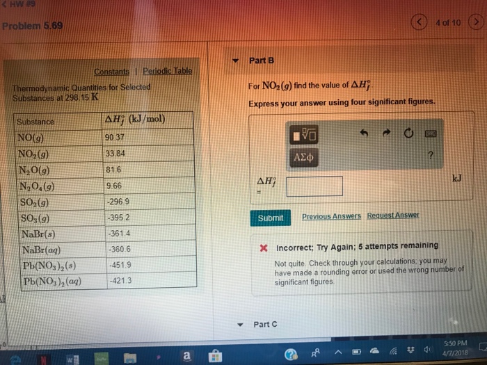 Solved K 4 of 10 Problem 5.69 M Part A ie Quantities for | Chegg.com
