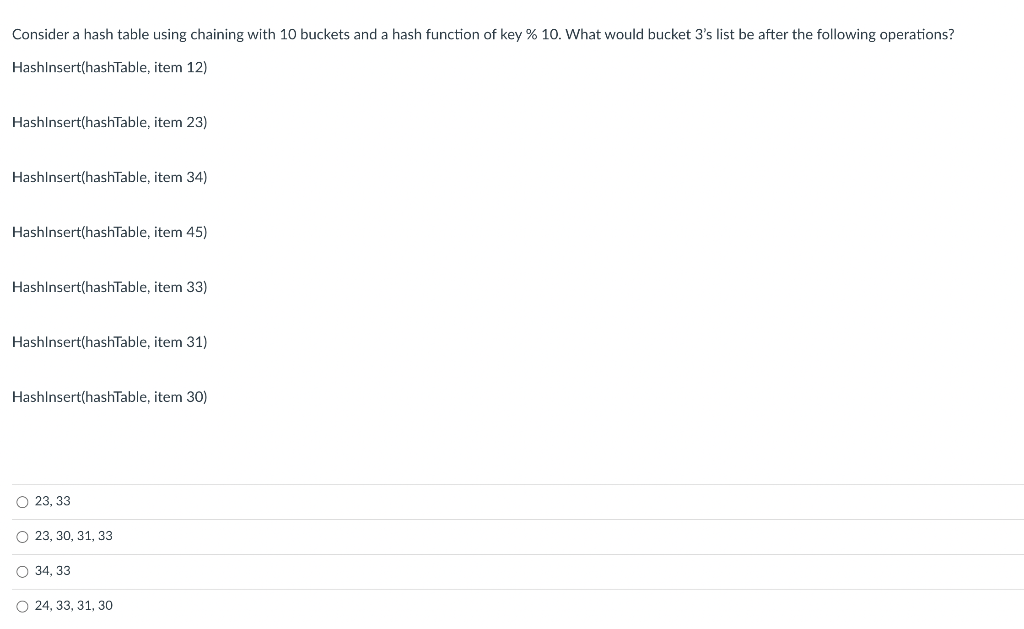 Solved Consider a hash table using chaining with 10 buckets | Chegg.com