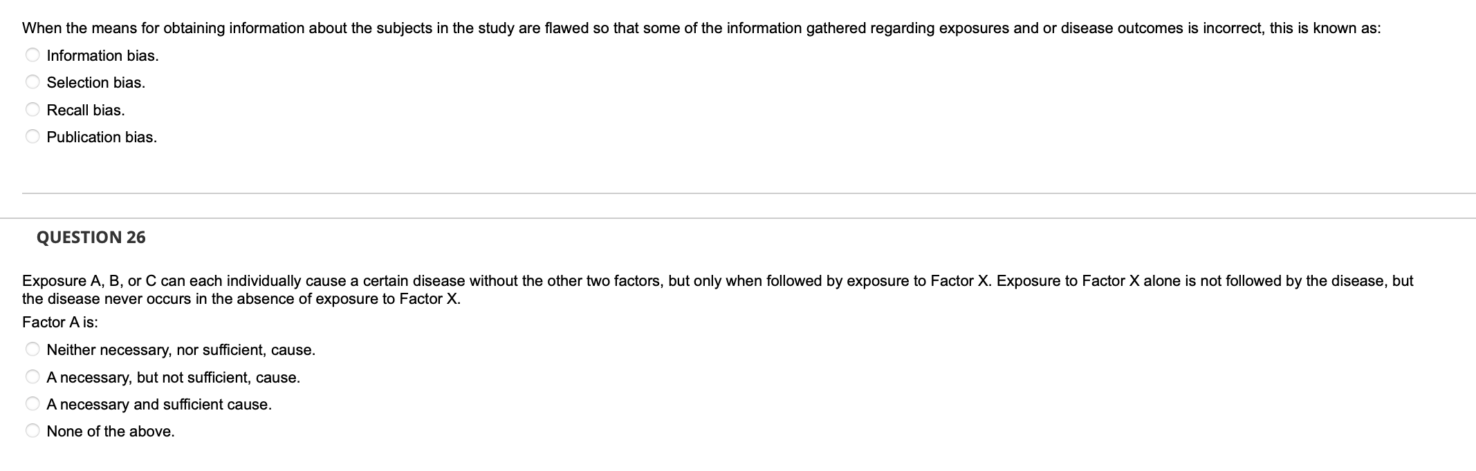 Solved Information bias. Selection bias. Recall bias. | Chegg.com