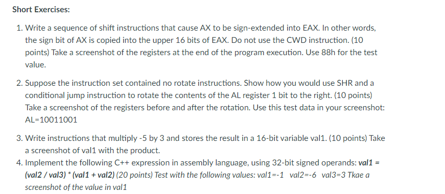 Solved 1. Write a sequence of shift instructions that cause | Chegg.com