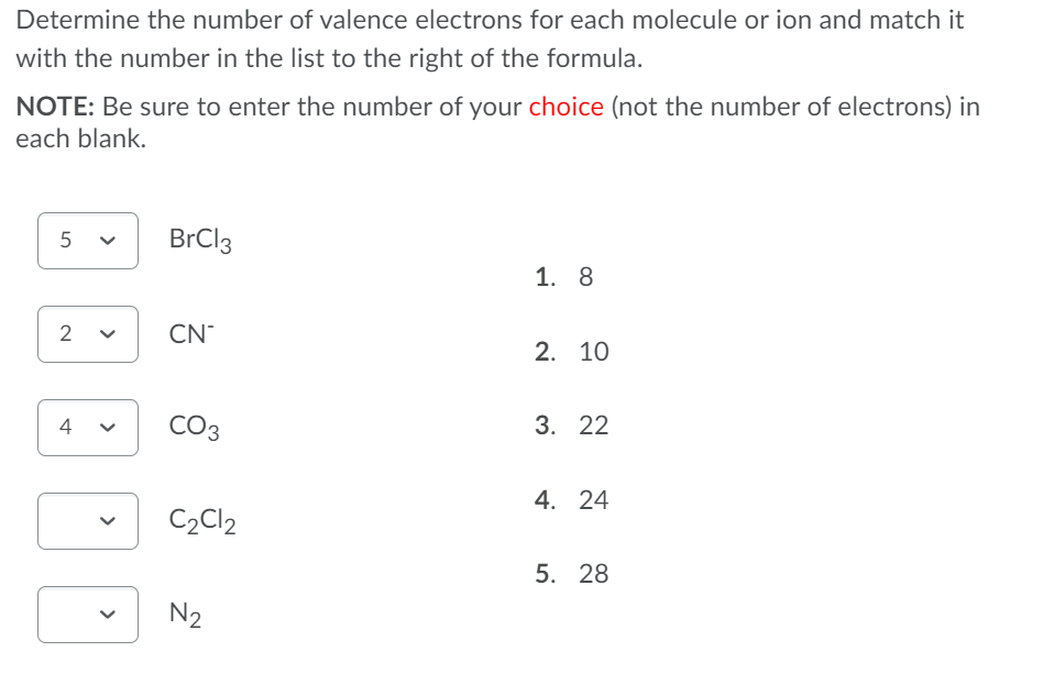 Solved Determine the number of valence electrons for each | Chegg.com