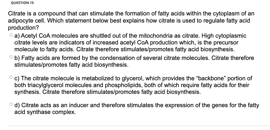 Solved Citrate is a compound that can stimulate the | Chegg.com