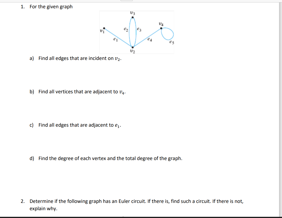 Solved 1. For the given graph a) Find all edges that are | Chegg.com