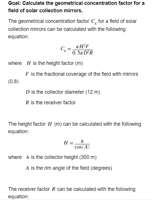 Solved Goal: Calculate the geometrical concentration factor | Chegg.com